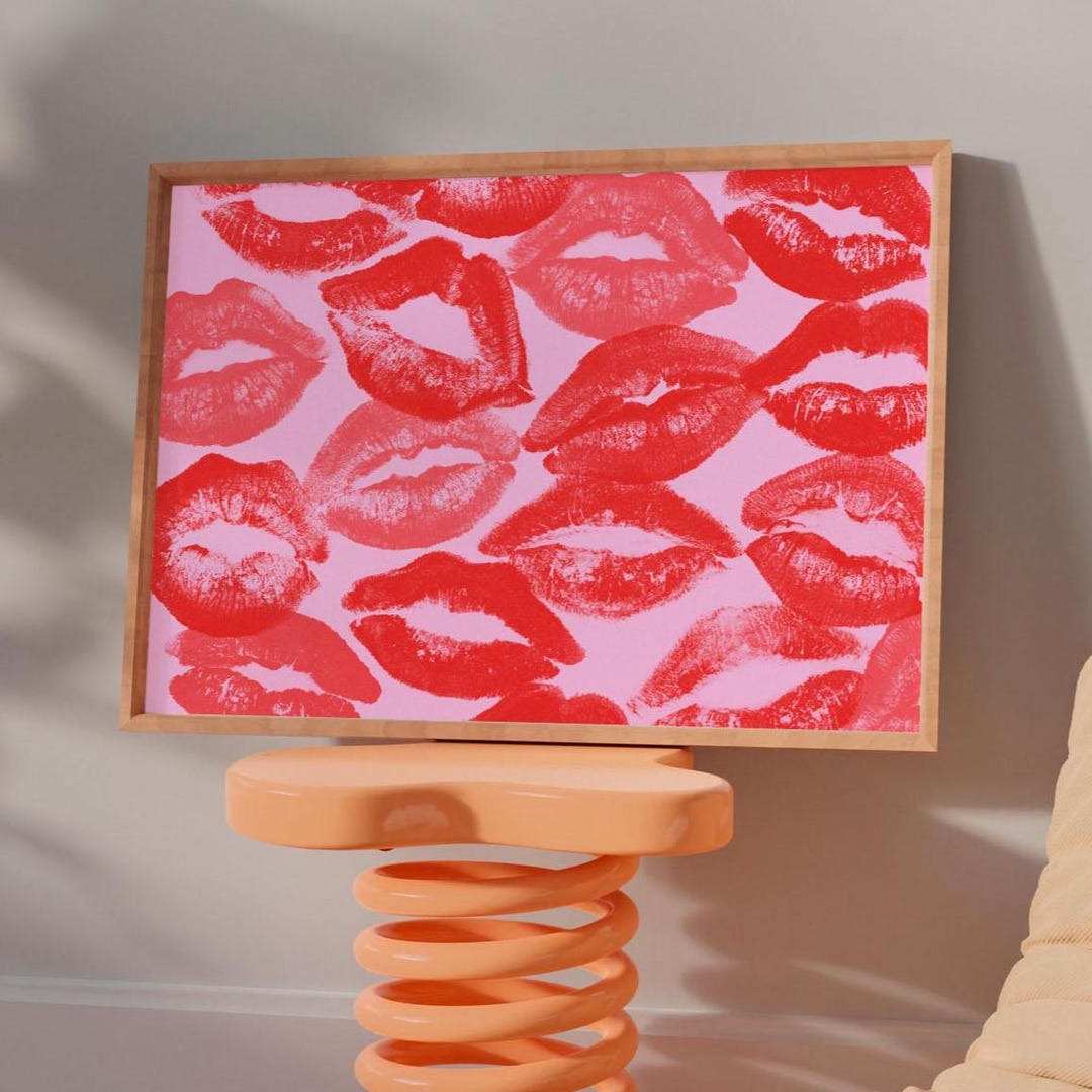 Red and Pink Lips Kisses Wall Art - Digital Love Art Print - Make up ...