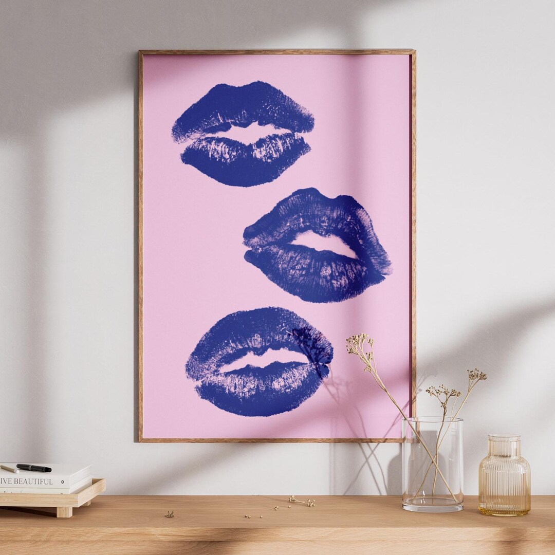 Navy Blue Lips Kisses Wall Art - Digital Love Art Print - Make up Wall ...