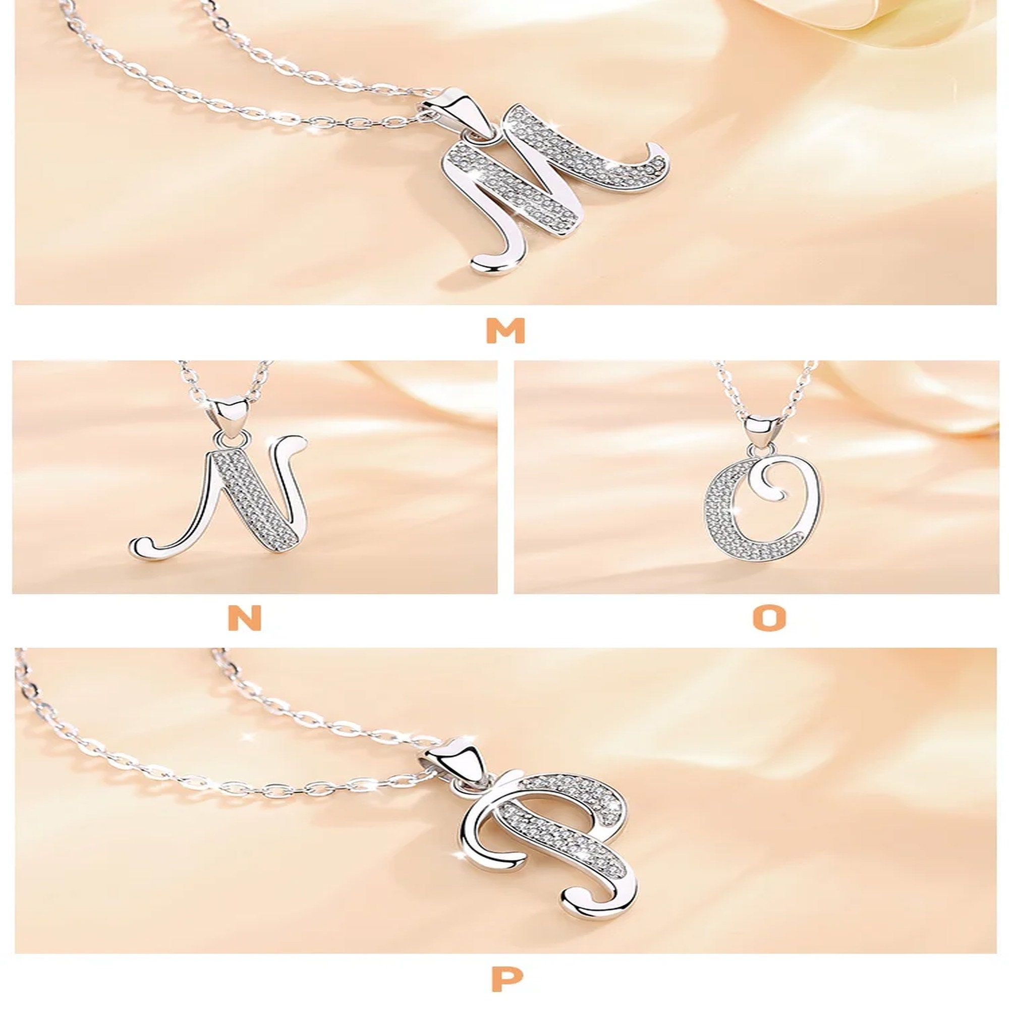 Silver Large Initial Letter Necklace Big Letter Alphabet A-Z Pendant ...