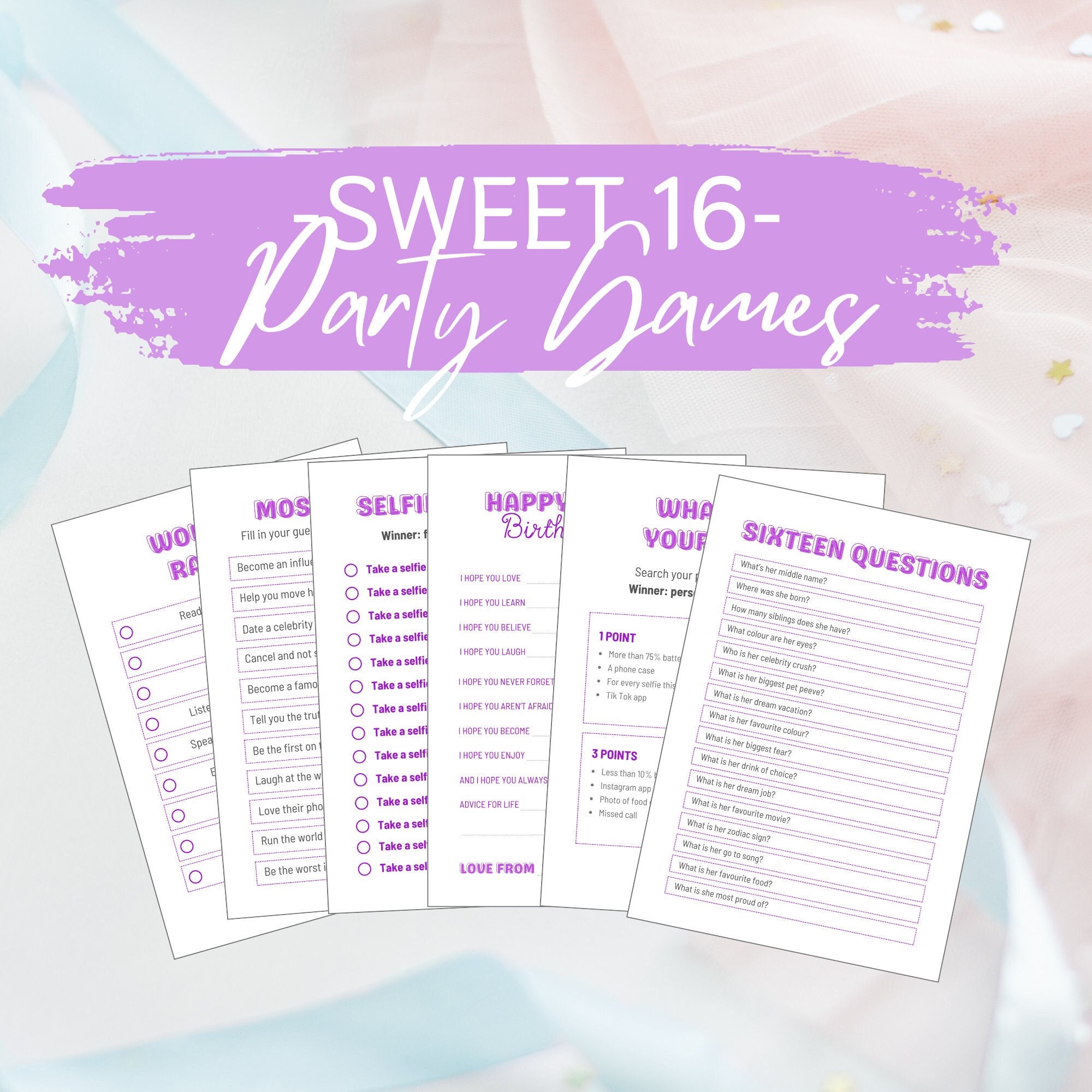 16th Birthday Party Printable Games, 6 Fun Icebreaker Activities ...