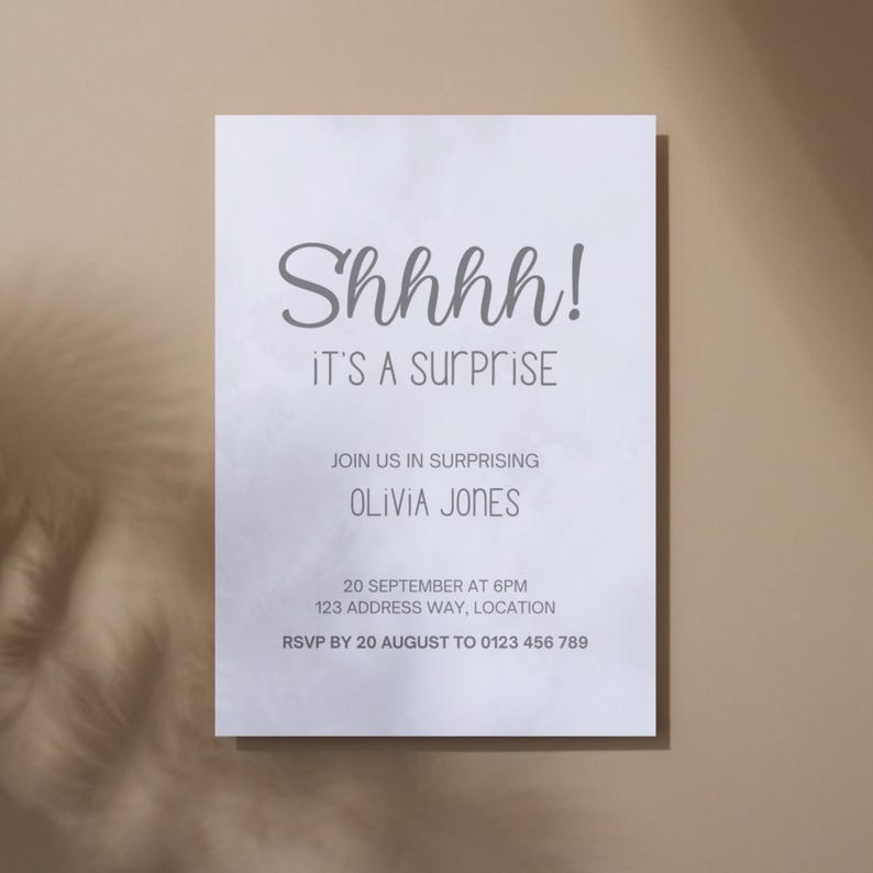 Surprise Party Invitation "shhh It's a Surprise" - Fully Editable ...