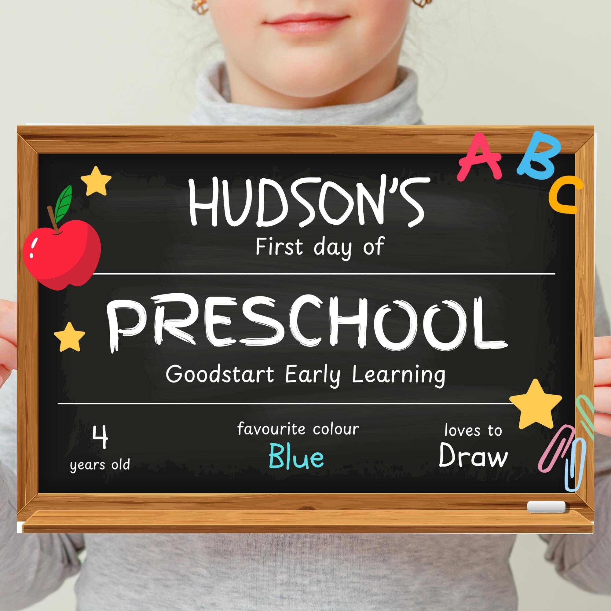 Editable First Day of Preschool) Sign, Personalise Printable A3 Size ...