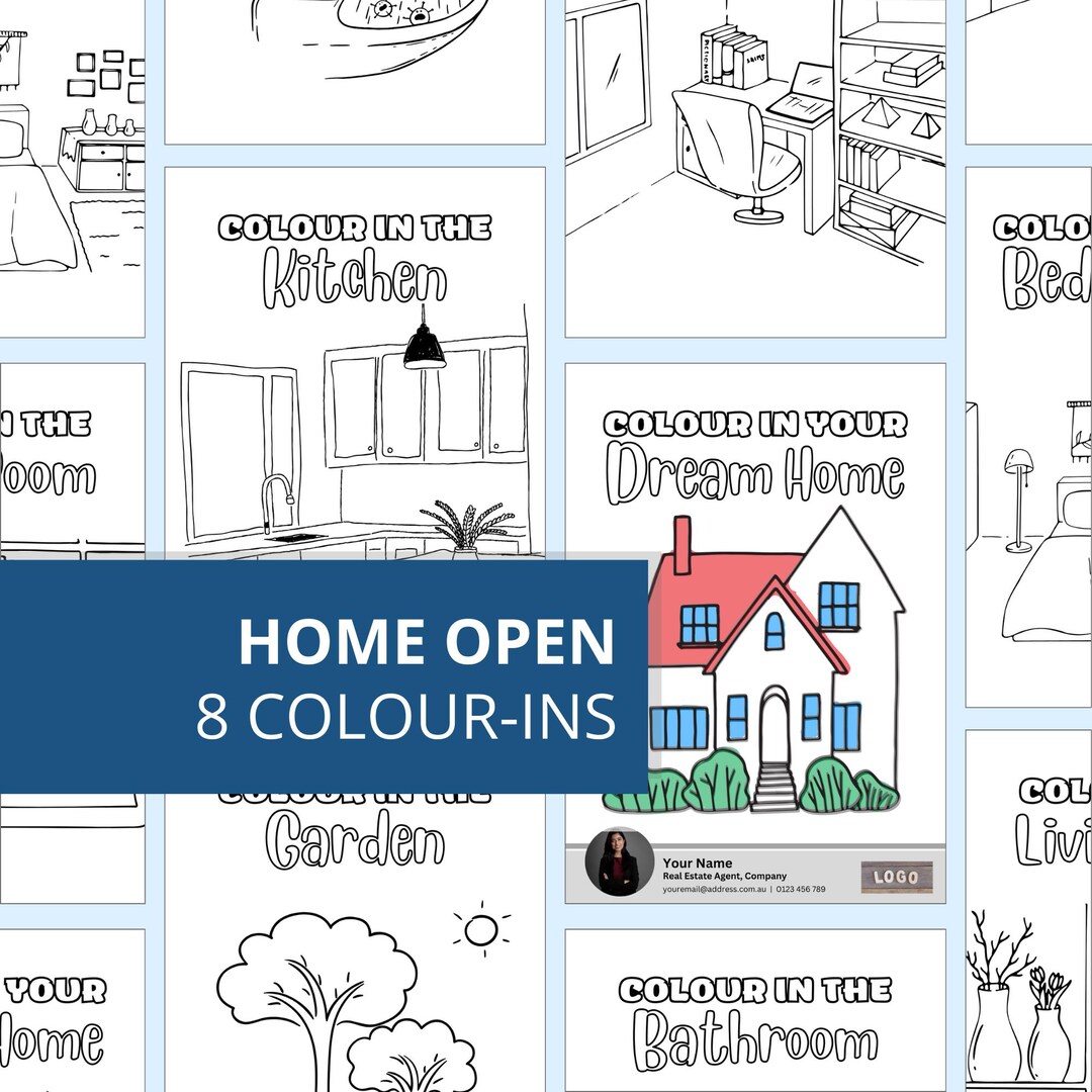 Open Home Real Estate Printable Colouring Pages for Kids, 8 Editable ...