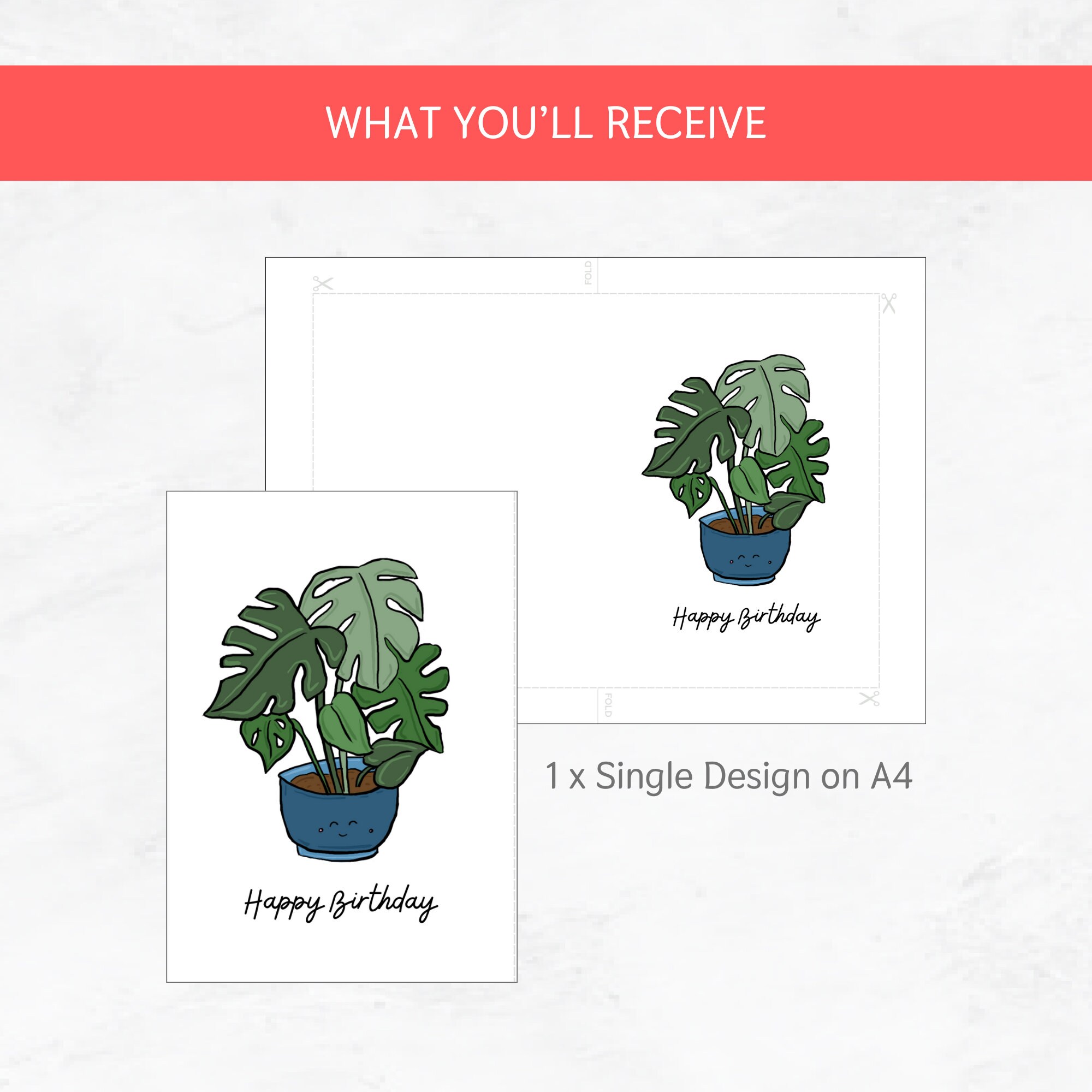 MONSTERA Happy Birthday | Plant Lover Greeting Card, Print at Home ...