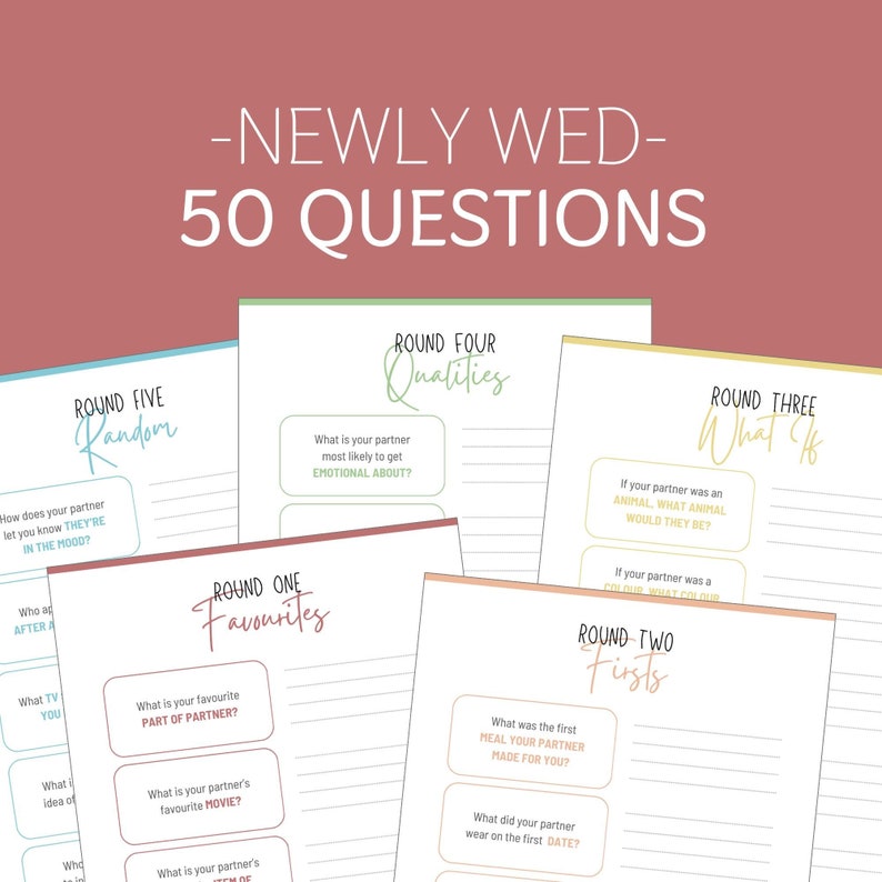 NEWLY WED 50 Printable Question Games | Fun Getting to Know You Trivia ...