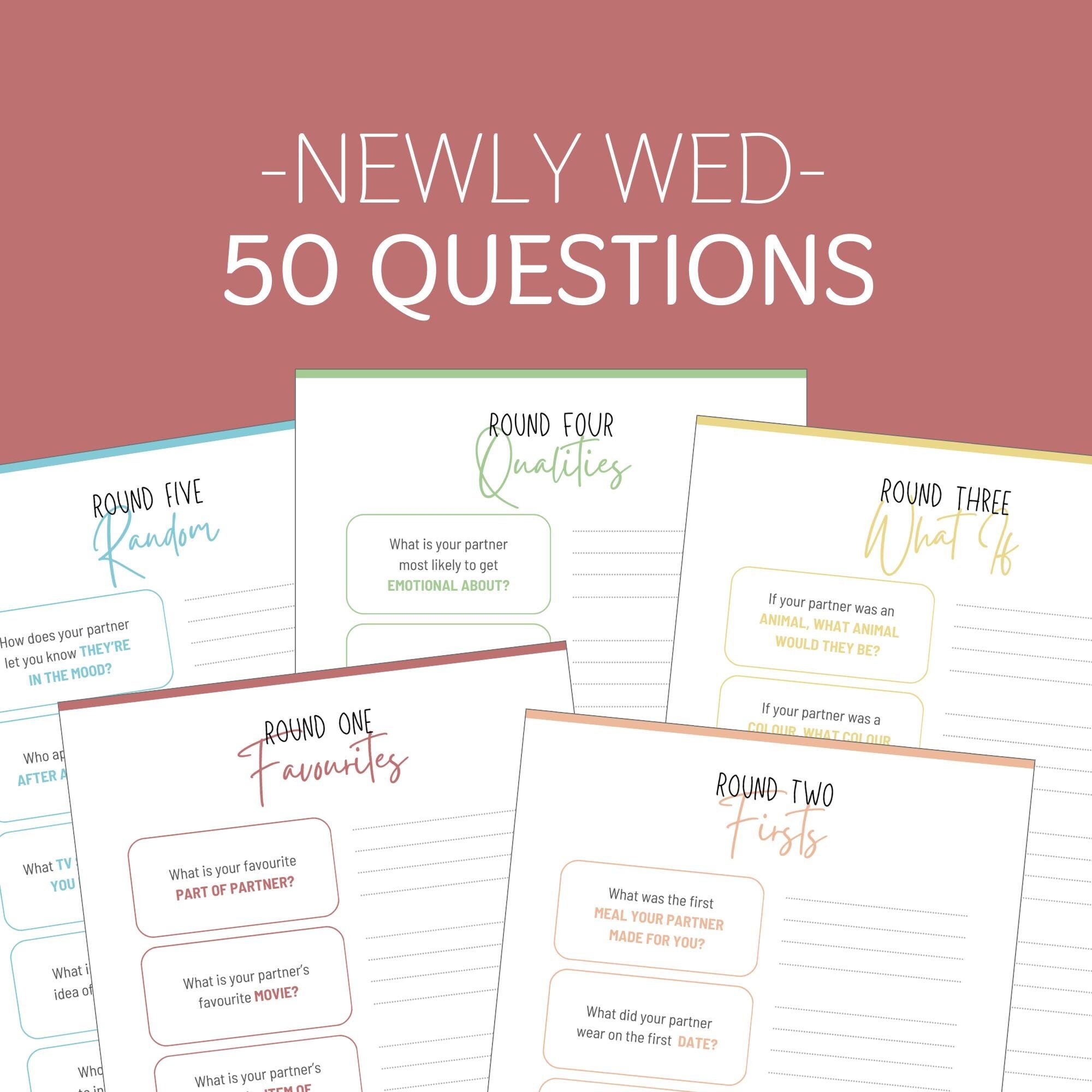 NEWLY WED 50 Printable Question Games | Fun Getting to Know You Trivia ...