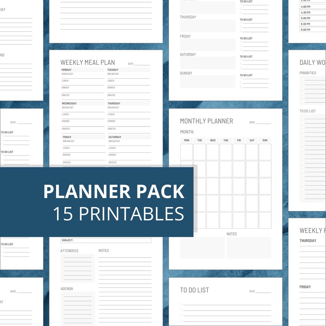 PLANNER Bundle, 15 Printable A4 Planners (daily, Weekly, Monthly, Meal ...