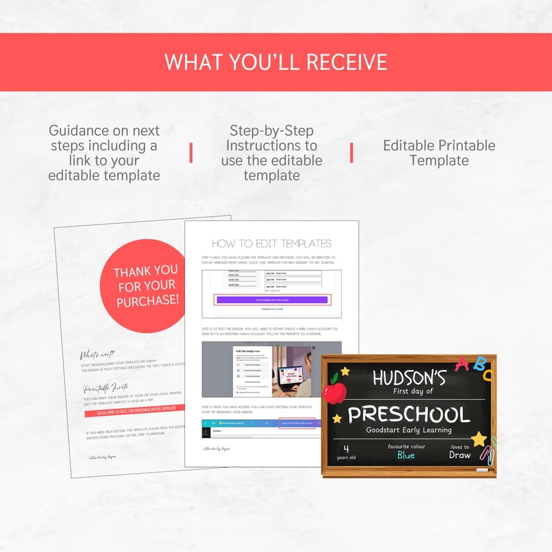 Editable First Day of Preschool) Sign, Personalise Printable A3 Size ...