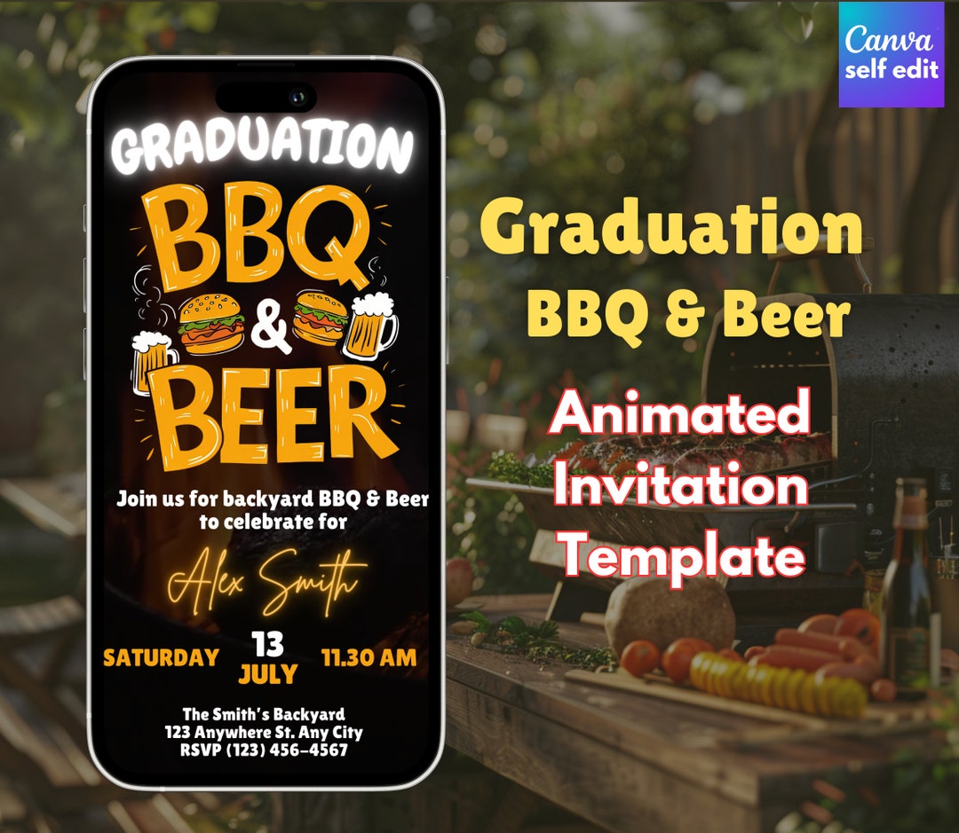 Graduation BBQ and Beer Invitation. Digital Graduate Barbeque Party ...