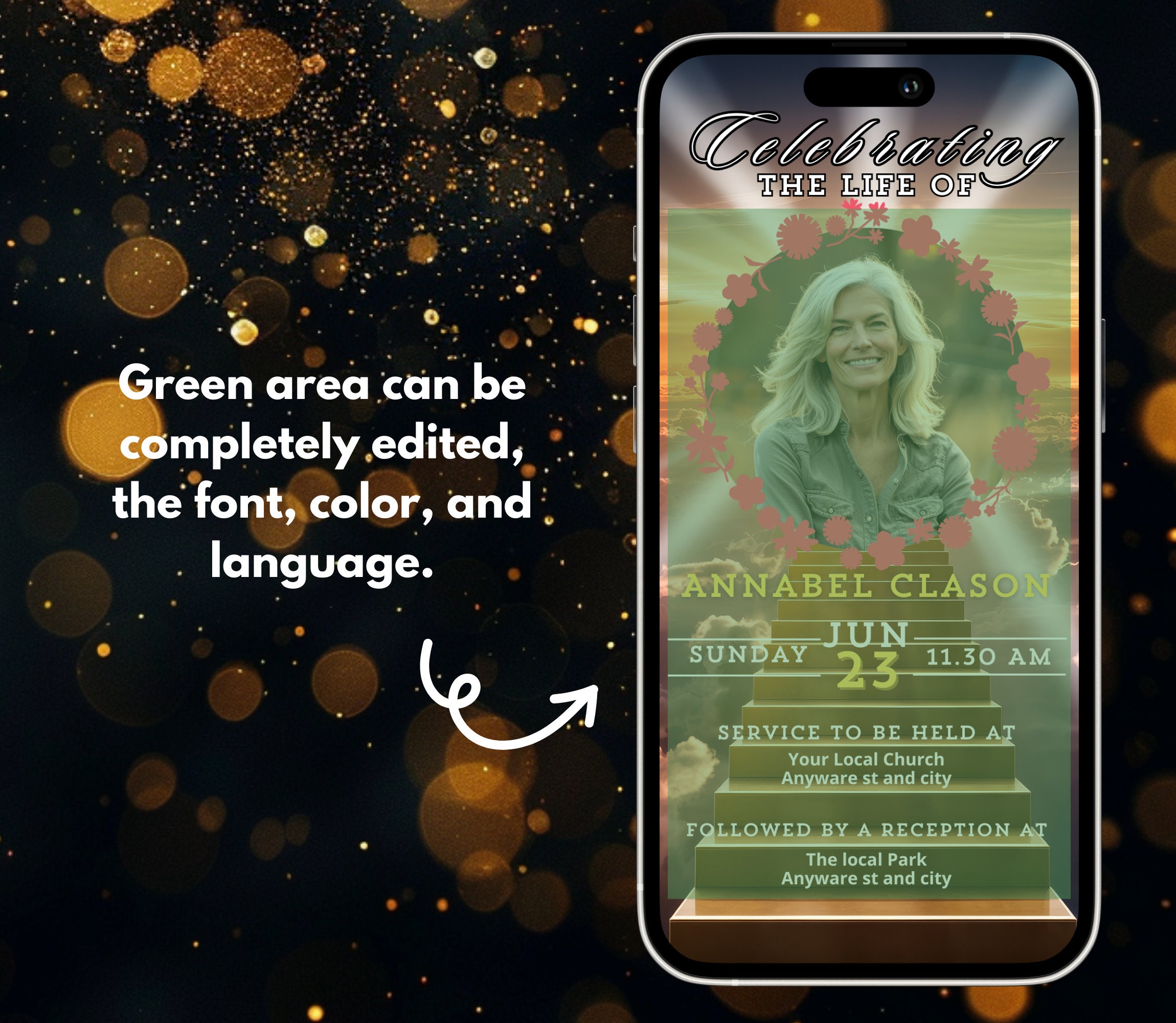 Digital Funeral Invitation, Electronic Funeral Announcement, Editable ...