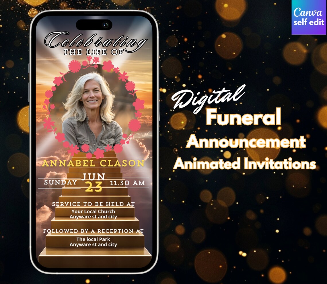 Digital Funeral Invitation, Electronic Funeral Announcement, Editable ...