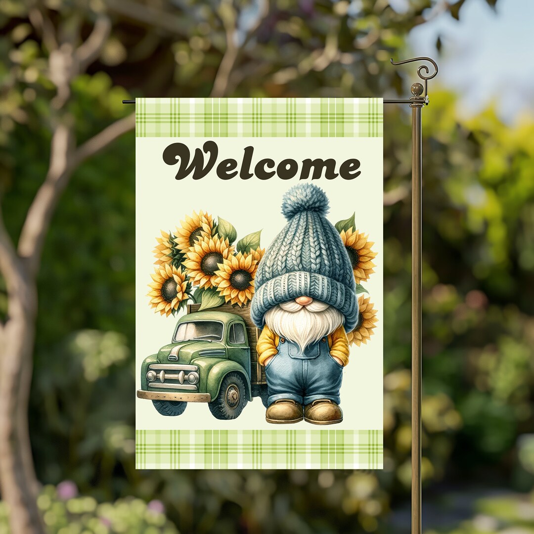 12x18 Welcome Gnomes Garden Flag PNG, Sunflowers Gnomes Garden Flag ...