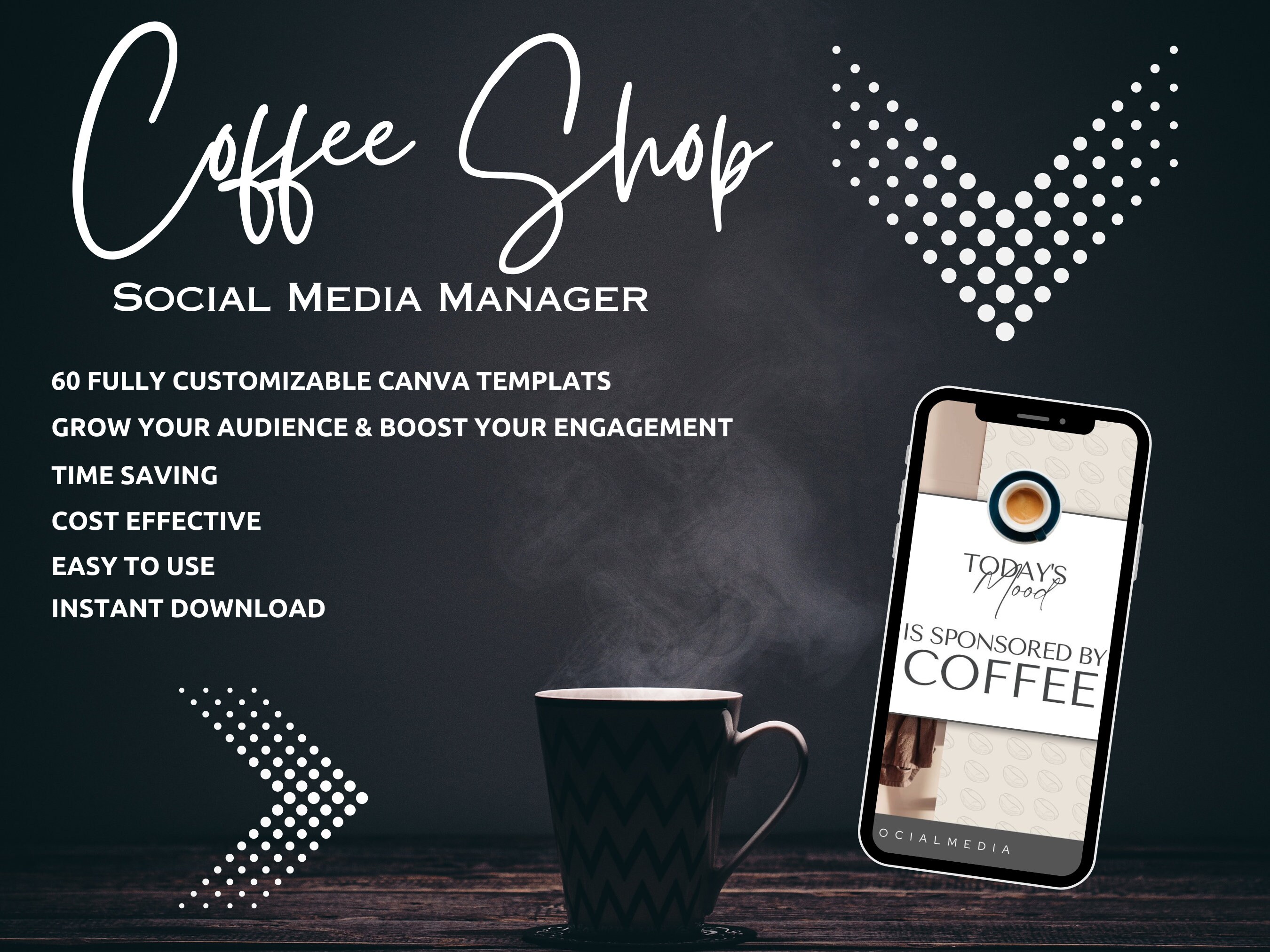 60 Coffee Shop Barista Social Media Post, Canva Editable Template Bundle, Instagram Posts, Café ...