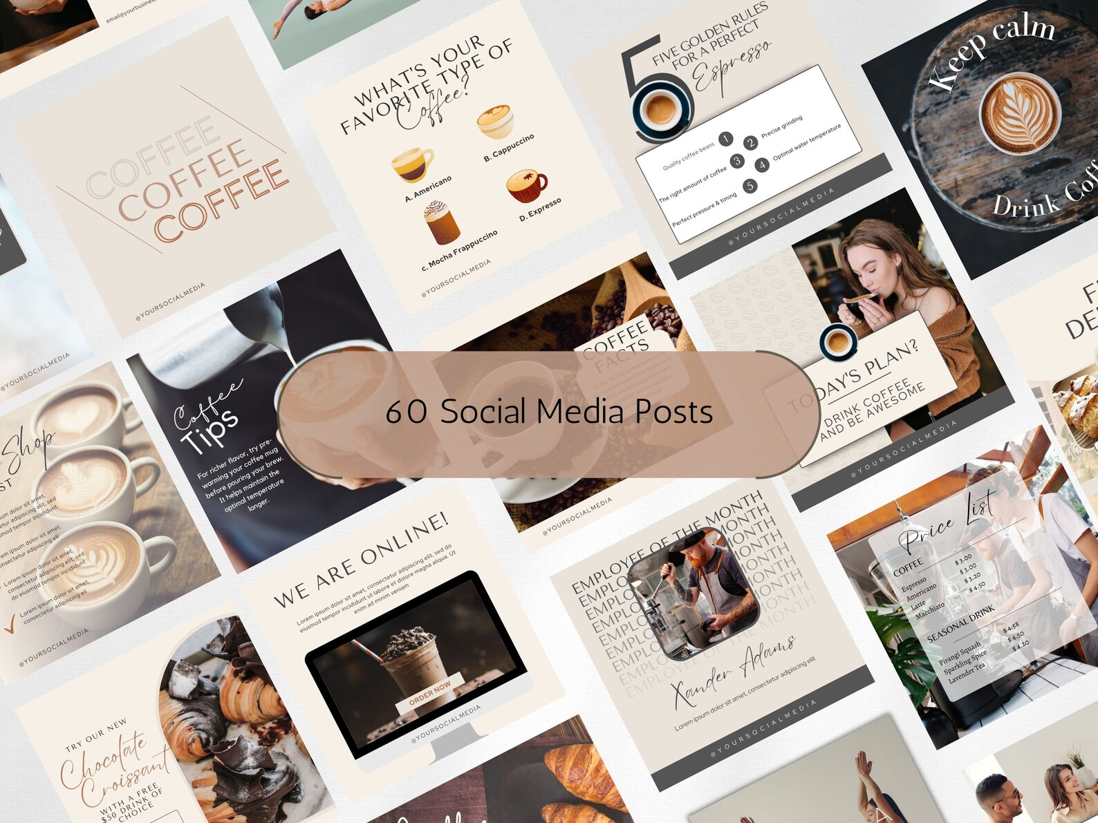 60 Coffee Shop Barista Social Media Post, Canva Editable Template ...