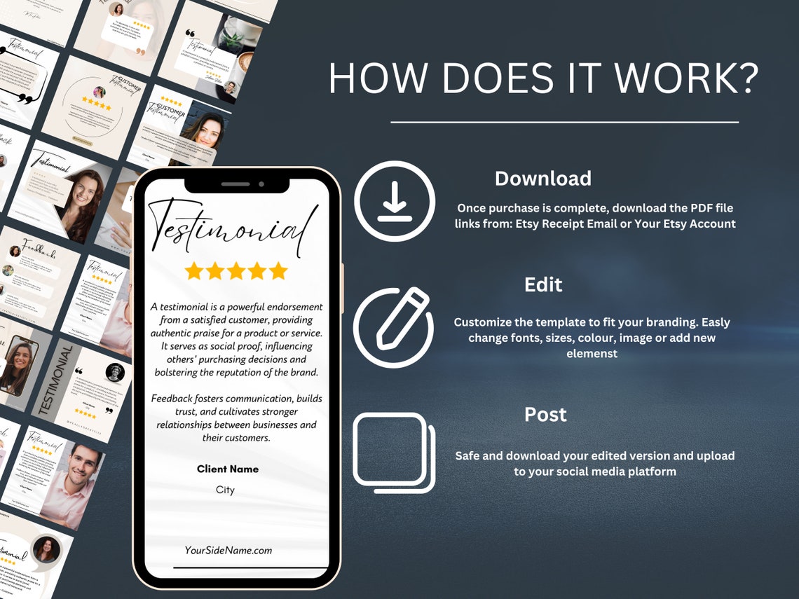 Client Testimonial Template, CANVA Editable Instagram Posts, Feedback ...