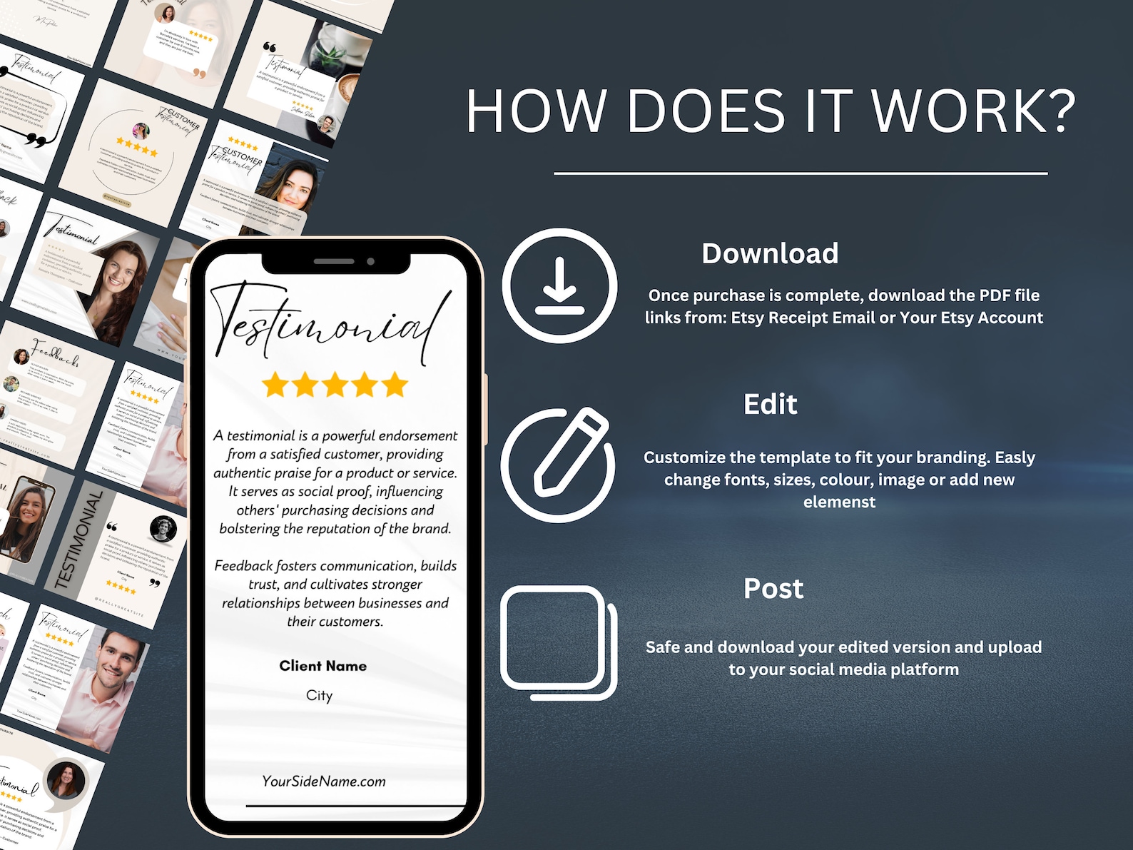 Client Testimonial Template, CANVA Editable Instagram Posts, Feedback ...