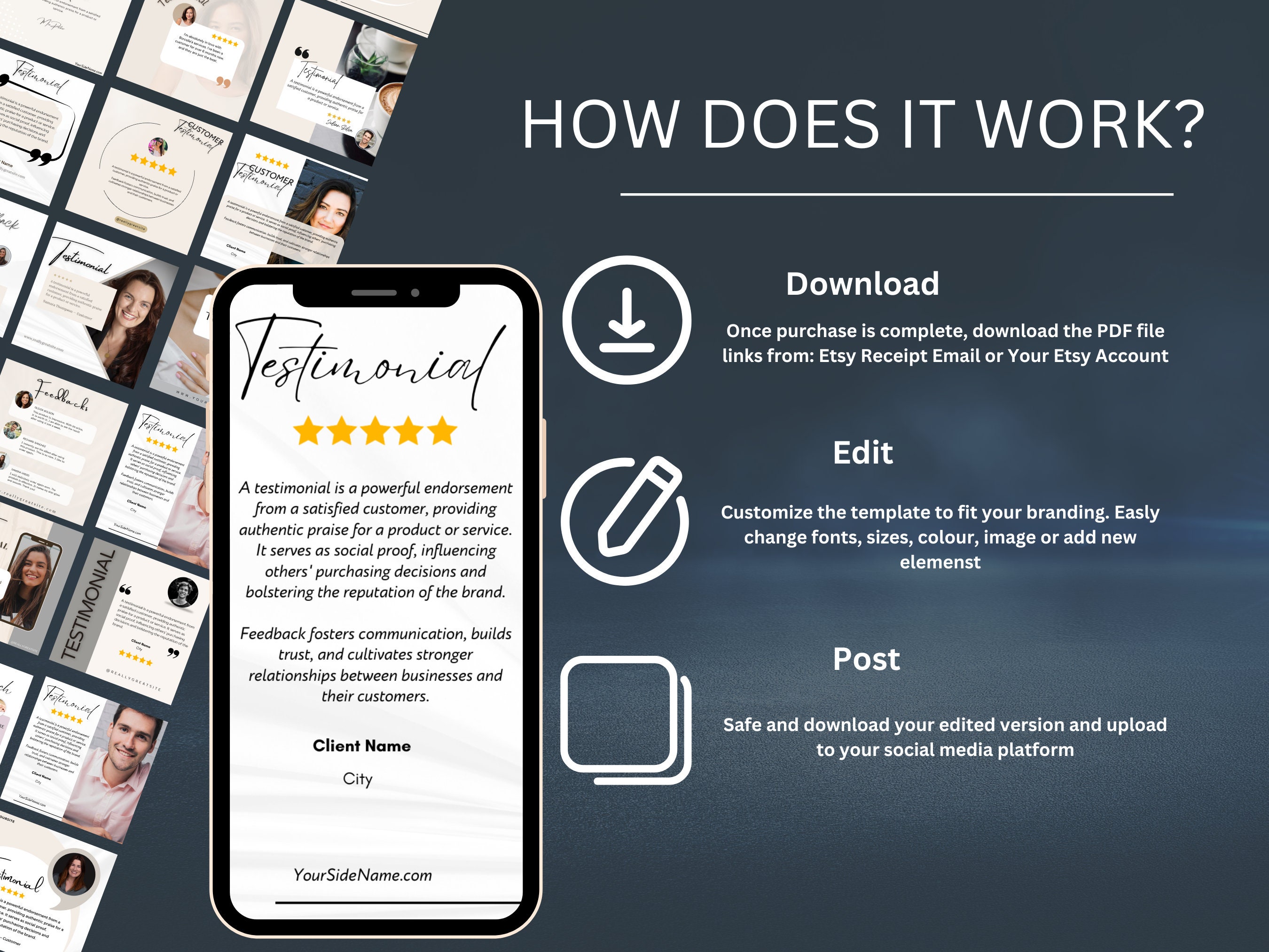 Client Testimonial Template, CANVA Editable Instagram Posts, Feedback ...