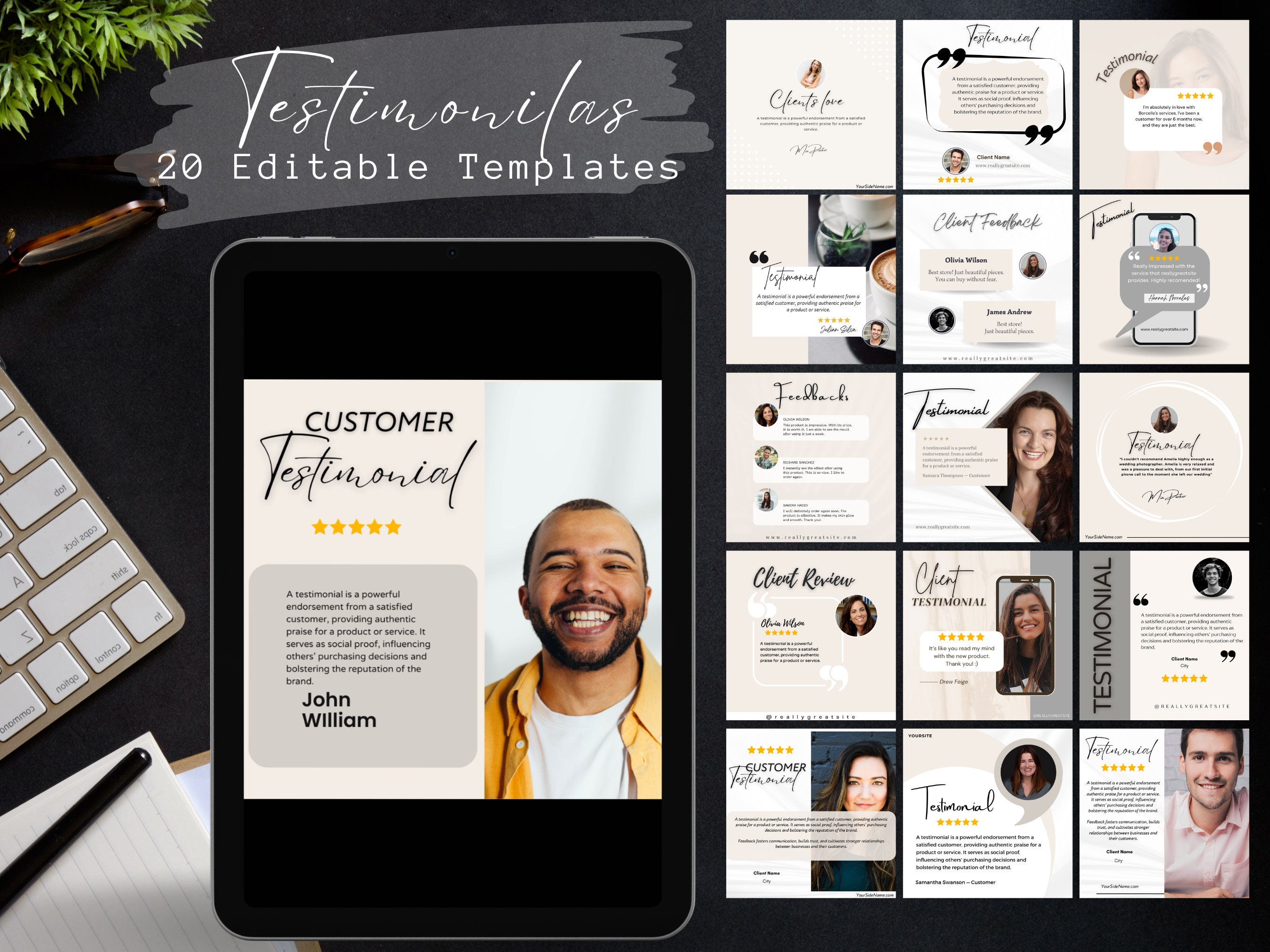 Client Testimonial Template, CANVA Editable Instagram Posts, Feedback ...