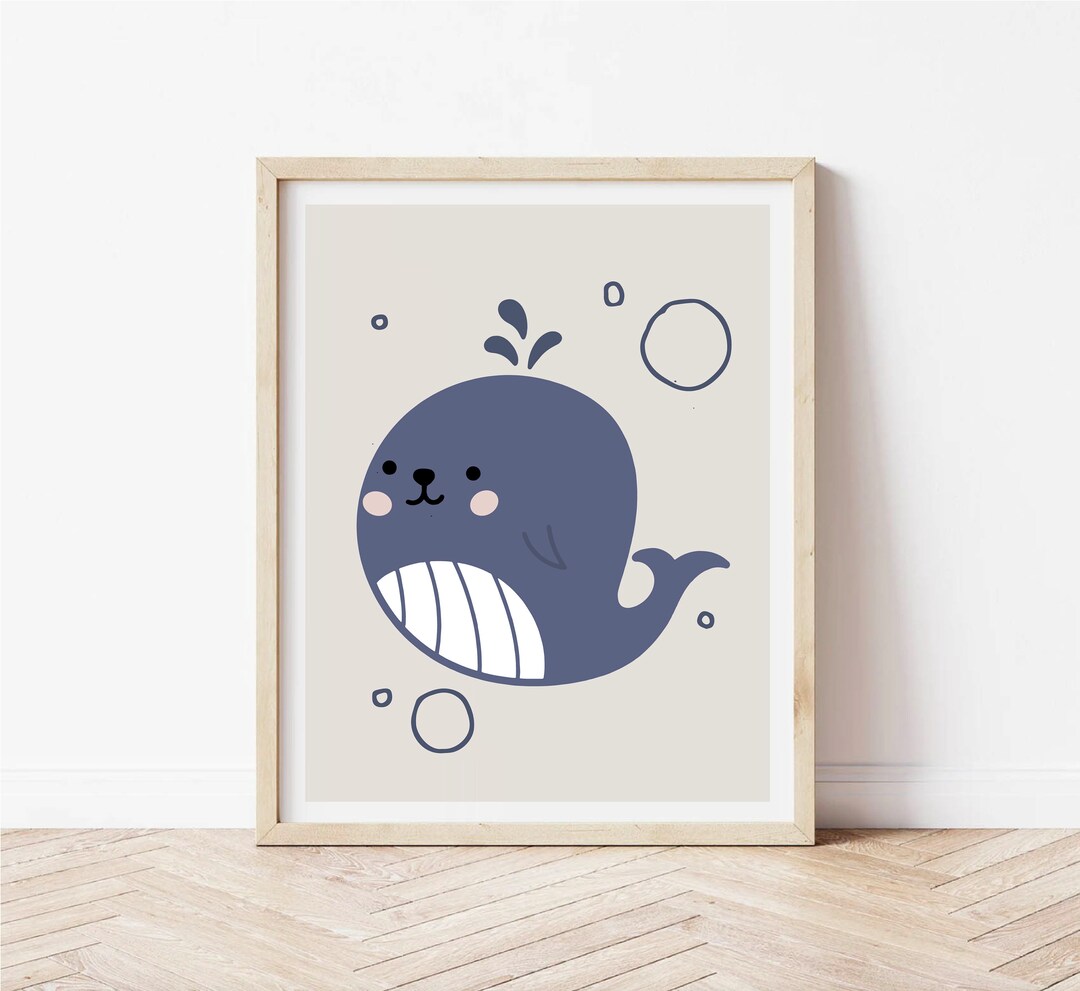 Whale Wall Art Poster for Children's Room, Sea Animal Print for Baby ...
