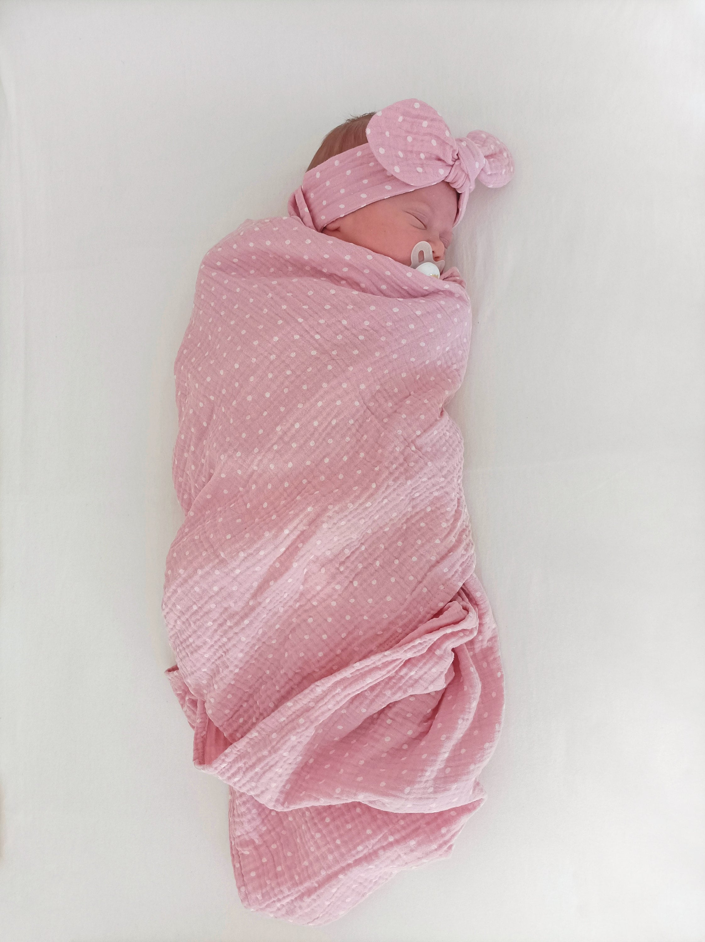 Baby Swaddle Set With Bow – Pink Newborn Blanket and Headband – Soft ...