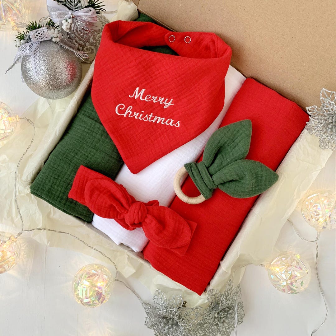 Baby First Christmas Gift Set With Embroidered Name. Personalized ...