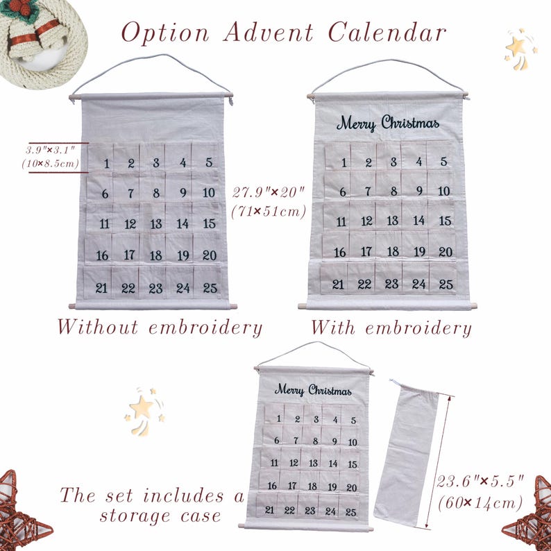 Personalized Embroidered Advent Calendar: Reusable Christmas Countdown ...