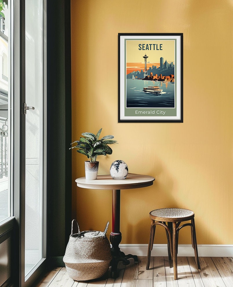Seattle Washington Vintage Poster, Seattle Washington Wall Art, Seattle ...