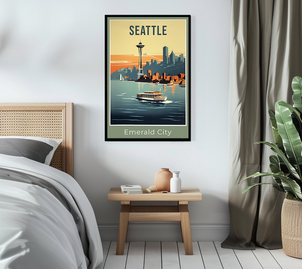 Seattle Washington Vintage Poster, Seattle Washington Wall Art, Seattle ...