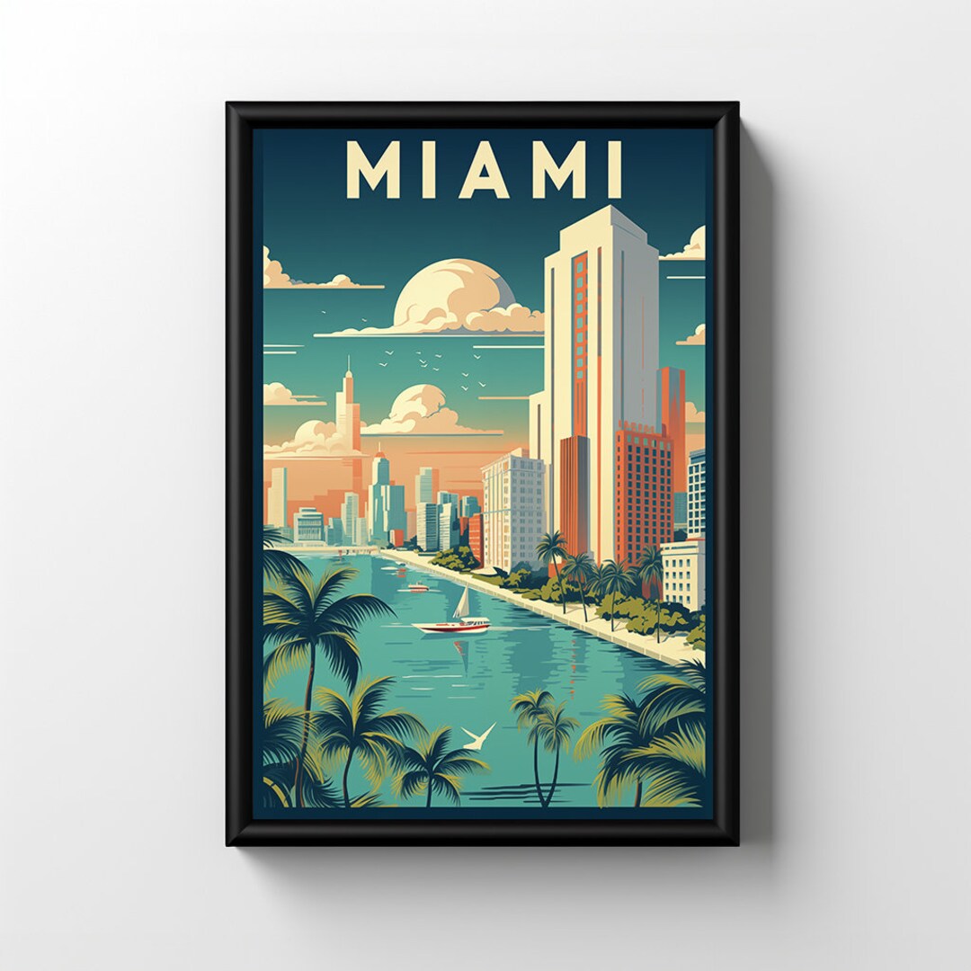 Miami Florida Vintage Poster, Miami Florida Wall Art, Miami Florida ...