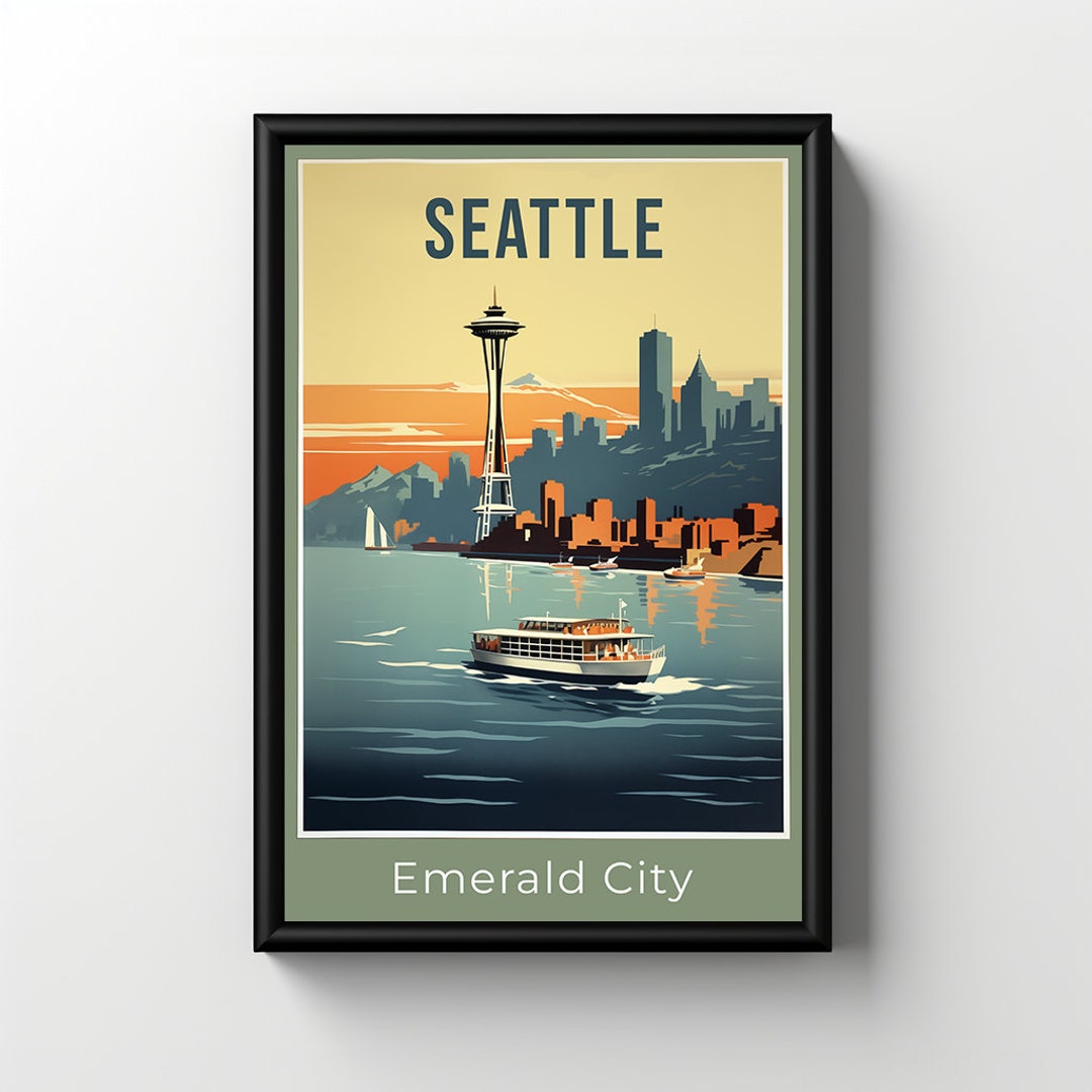 Seattle Washington Vintage Poster, Seattle Washington Wall Art, Seattle ...