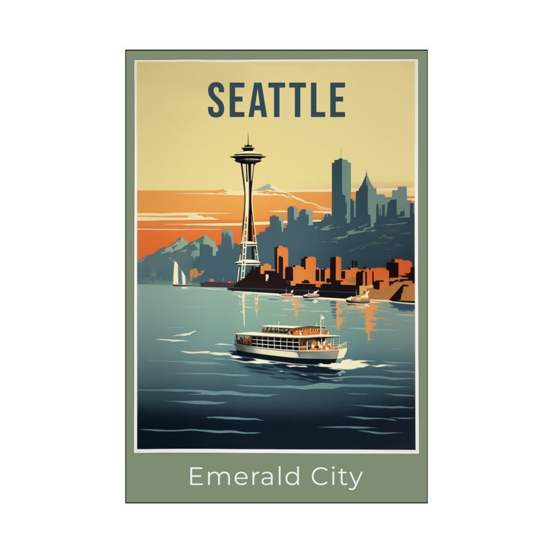 Seattle Washington Vintage Poster, Seattle Washington Wall Art, Seattle ...