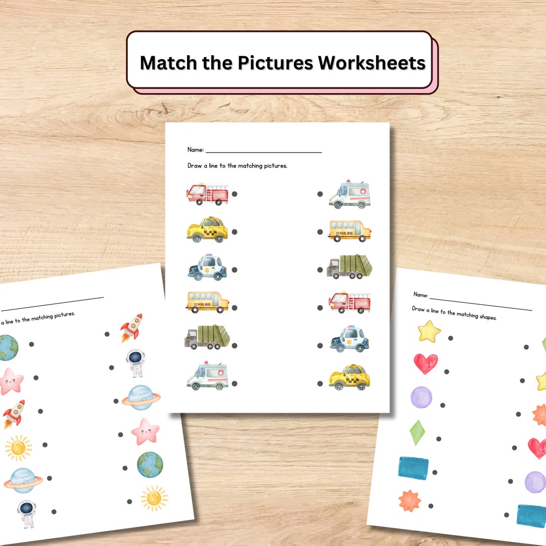 20 Pcs Printable Matching Worksheets, Match the Picture, Kindergarten ...