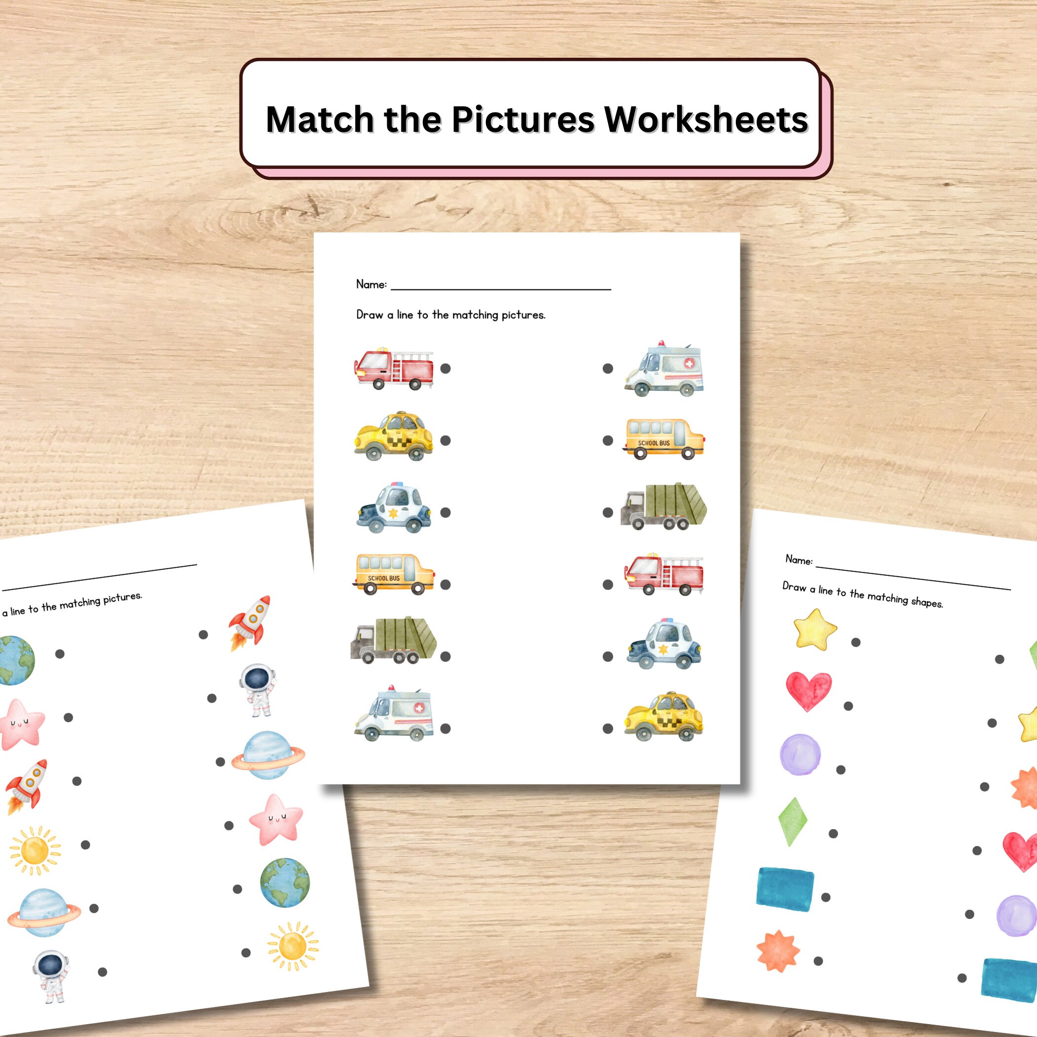 20 Pcs Printable Matching Worksheets, Match the Picture, Kindergarten ...