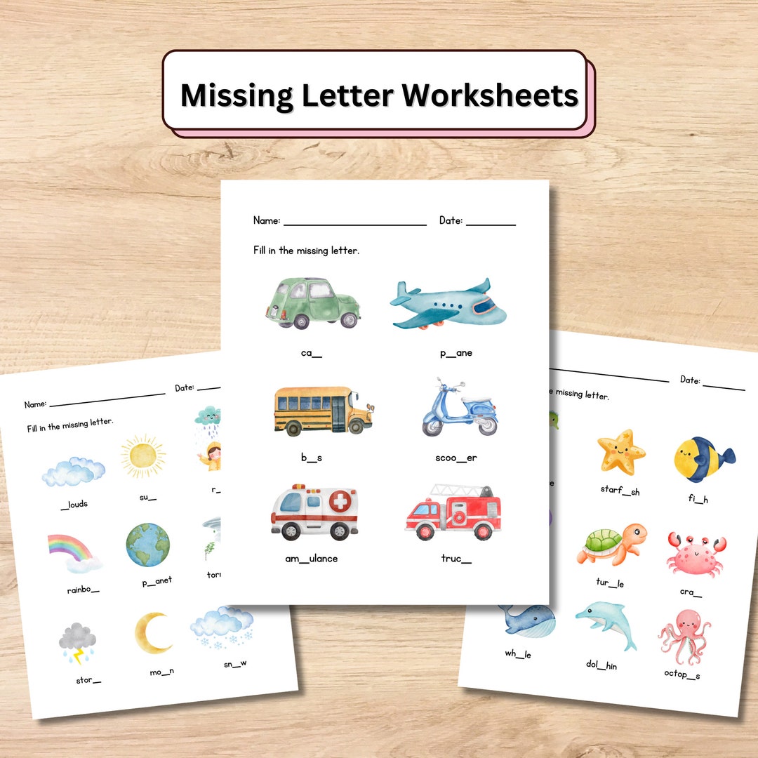 Missing Letter Worksheets for Kids, Spelling Activities, Alphabet ...