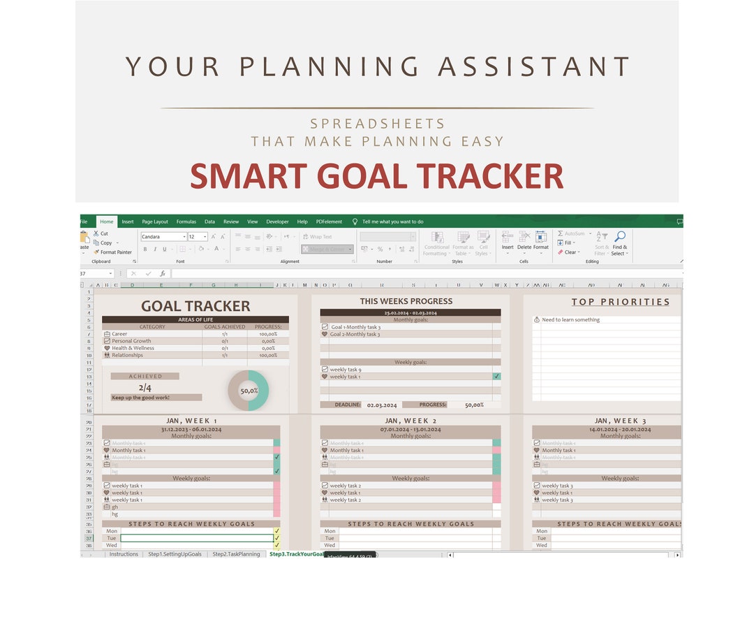 SMART Goal Tracker, Goal Setting, Task Planning, Tracking, Spreadsheet ...
