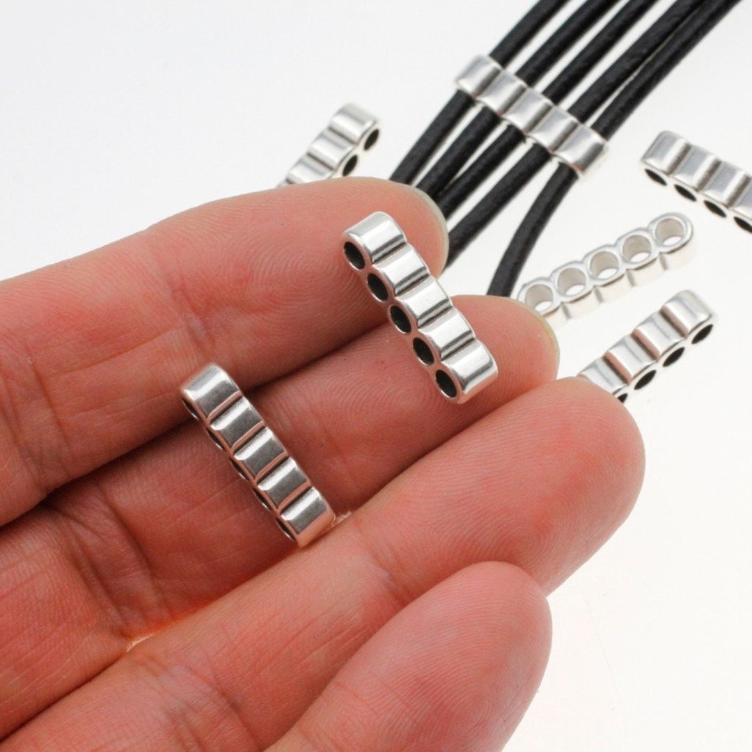 10 Five Hole Beads, Metal Crimp, Fold Over Crimp, Cord Crimp Fastener ...