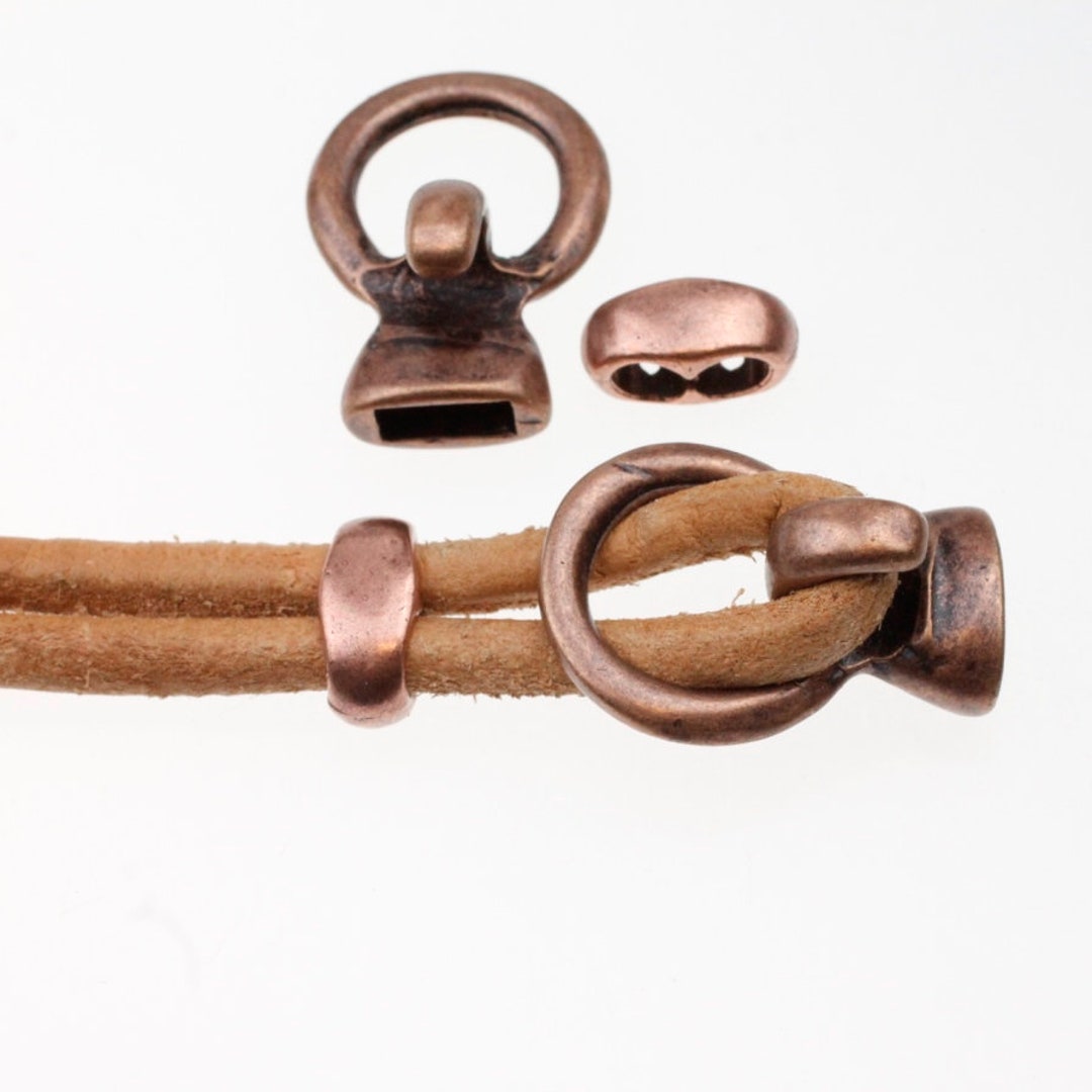 5 Antique Copper Hook and Loop Clasps, Leather and Cord Bracelet ...