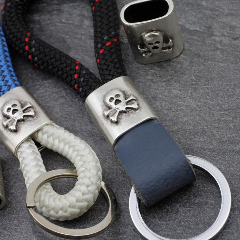 1 Skull Keychain Findings, Silver Keychain Slider Beads,diy Keychain ...