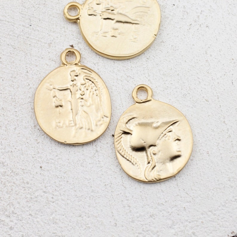 5 Roman Soldier Charms, Warrior Coin Charms, Matte Gold Plated, Zamak ...