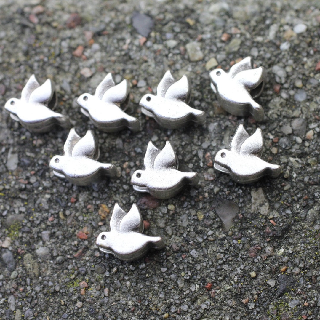 10 Dove Beads, Symbol of Peace, Spacer Beads, Zamak Beads, Silver ...