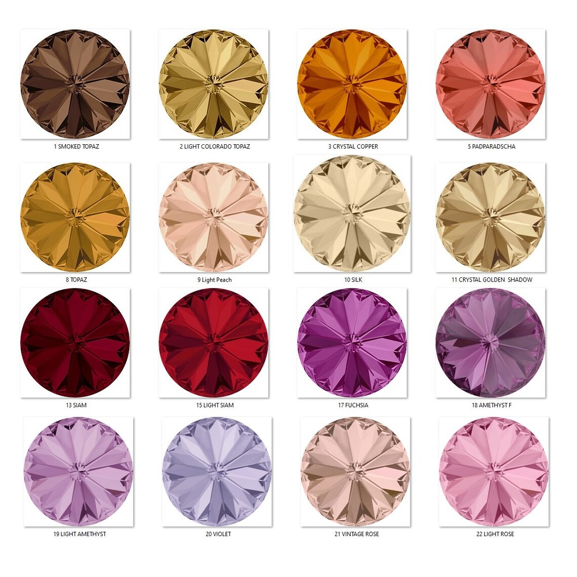 14mm Swarovski Crystal 1122 Rivoli Round Stones Crystals - Various ...