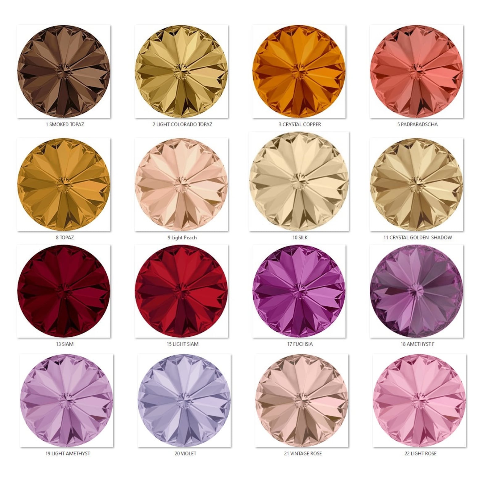 14mm Swarovski Crystal 1122 Rivoli Round Stones Crystals - Various ...