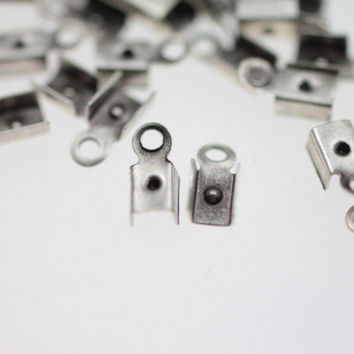 100pcs 5mm Folding End Cap, Flat or Round Cord Crimp End, Silver End ...