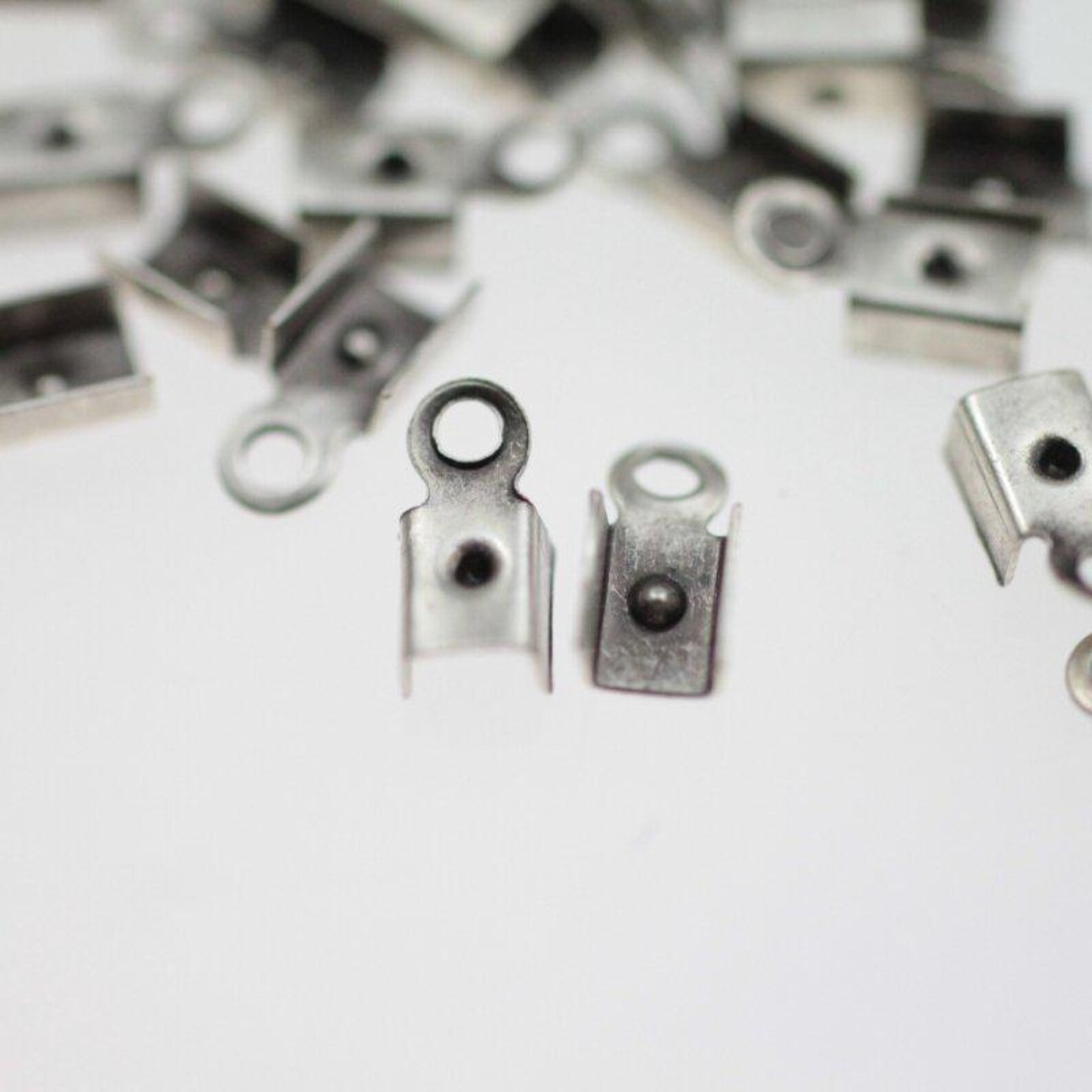 100pcs 5mm Folding End Cap, Flat or Round Cord Crimp End, Silver End ...