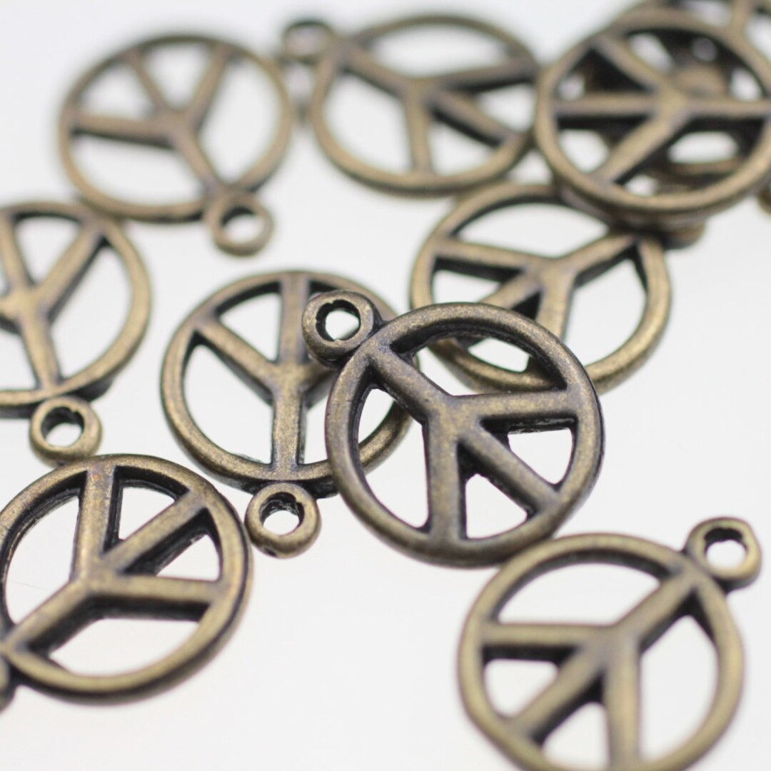 10 Peace Charms, Peace Symbol, Antique Bronze Peace Charms, Peace ...