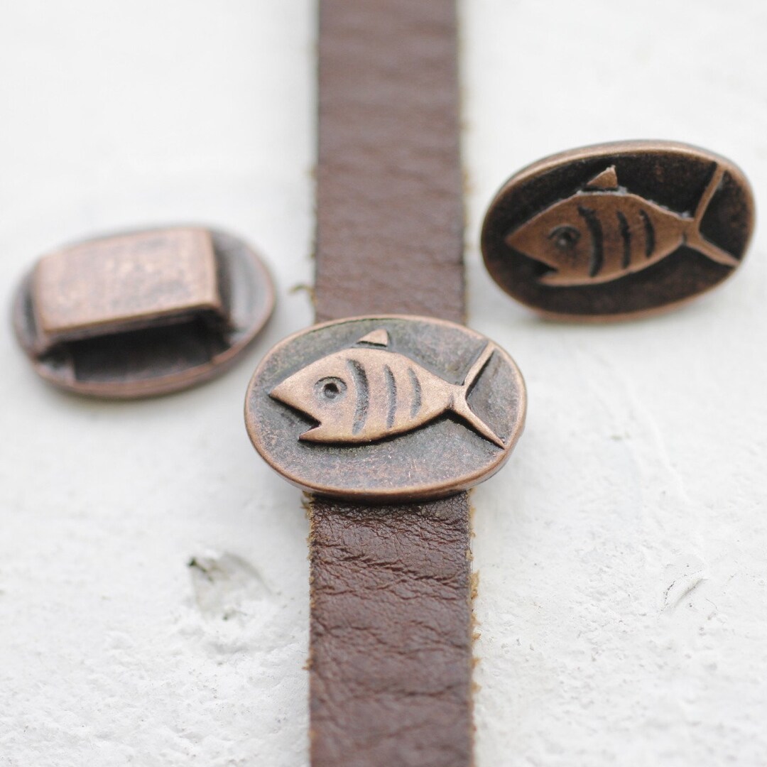 10 Antique Copper Fish Sliders, Fish Beads, Copper Slider Beads for ...