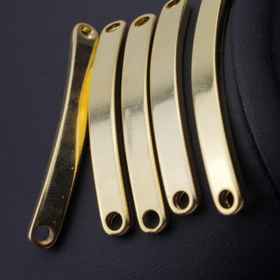 5 Gold Plated Bracelet Connector, Curved Bracelet, Bar Connector, Stick ...