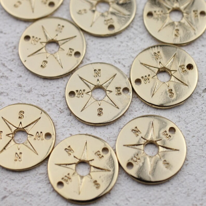 10 24k Gold Plated Compass Connector Charms, Bracelet Connector ...