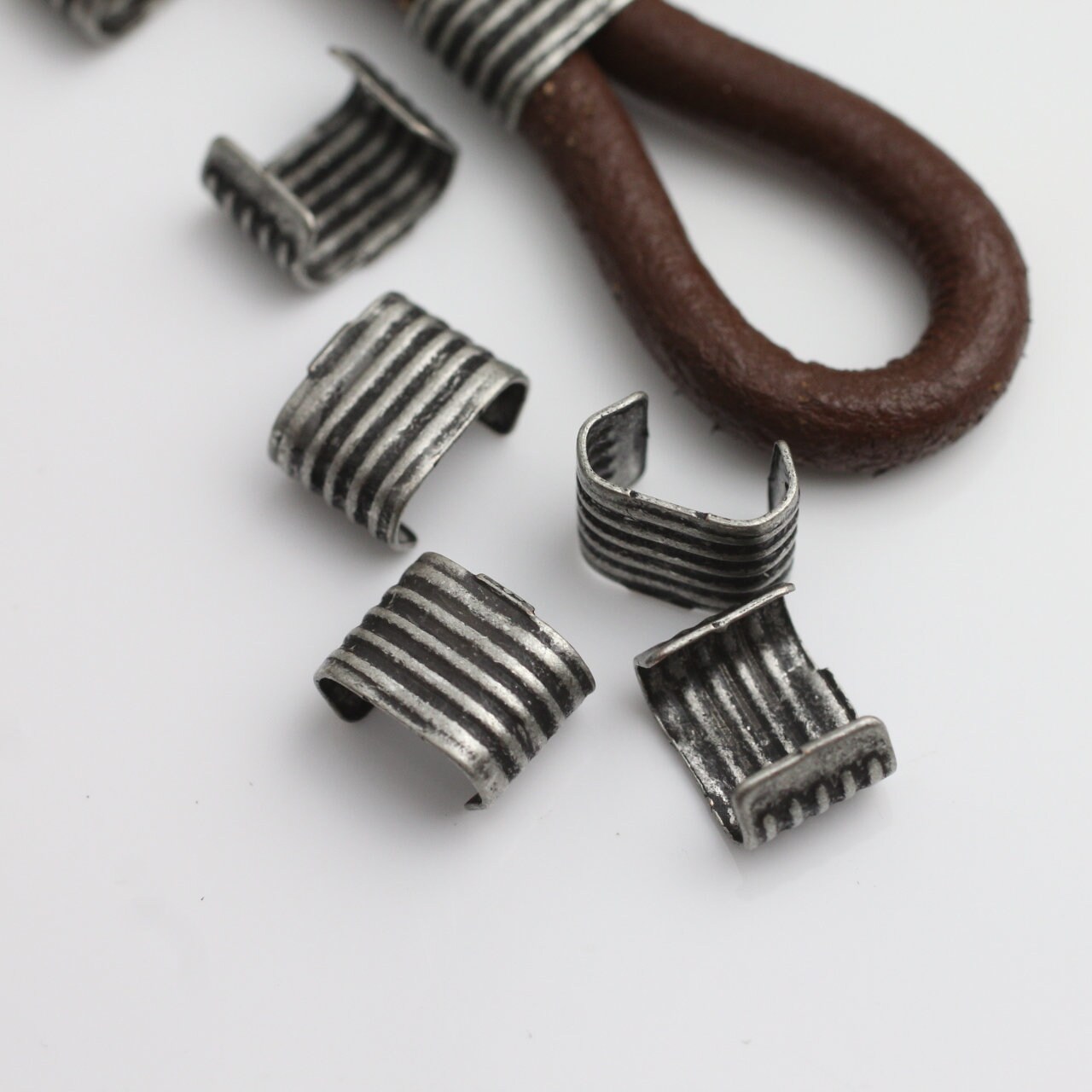 20 Dark Silver Crimp Fastener, Fold Over Crimp Leather Clasp, Leather ...