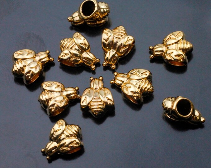10 Gold Bee Beads, Honey Bee Beads, Bee Spacer Beads, Wholesale Beads ...